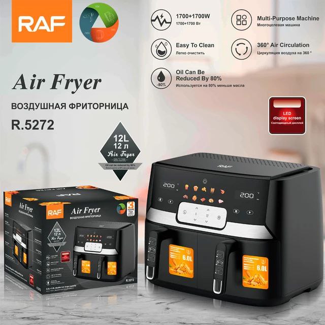 RAF Friteuse sans huile double / Air Fryer 12L - 1700 + 1700W NOIR – IFOLKI STORE